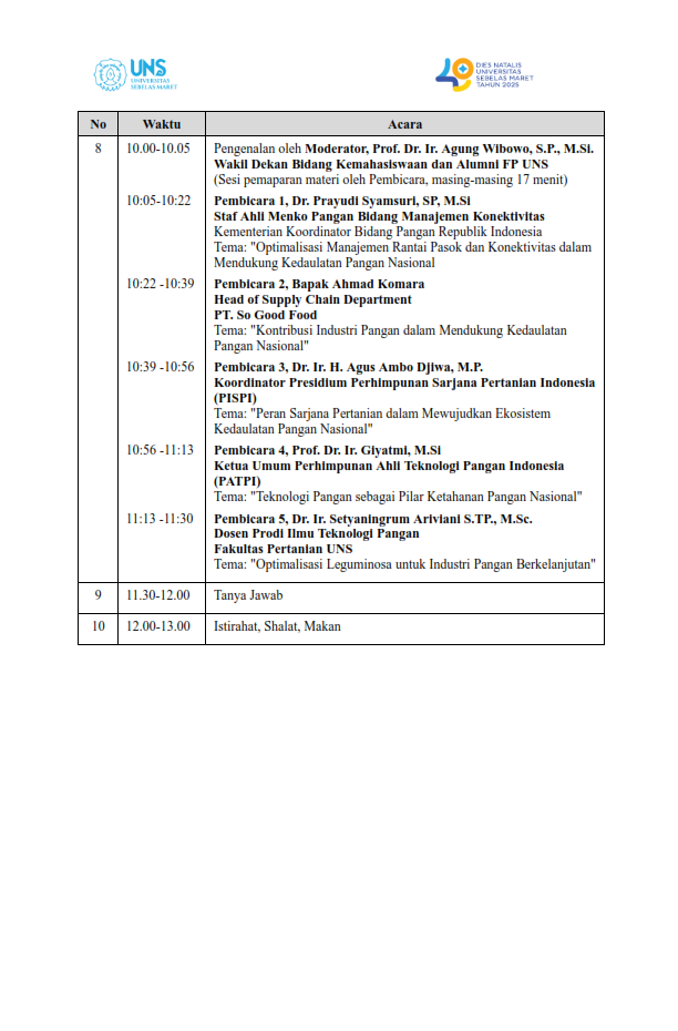 Susunan Acara – Seminar FP UNS